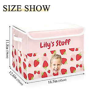 Sinestour Custom Storage Bins with Lid Personalized Storage Basket Box Shelf Basket Closet Organizer for Home Toy Playroom (Strawberry)