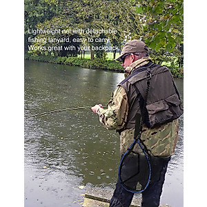 Facikono Fly Fishing Net Trout Net Kayak Fishing Net Freshwater Trout Fishing Landing Net Rubber Mesh for Catch and Release