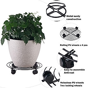 6 Packs Large Metal Plant Caddy with Wheels 14” Rolling Plant Stands Heavy-duty Wrought Iron Plant Roller Base Pot Movers Plant Saucer on Wheels Indoor Outdoor Plant Dolly with Casters Planter Tray