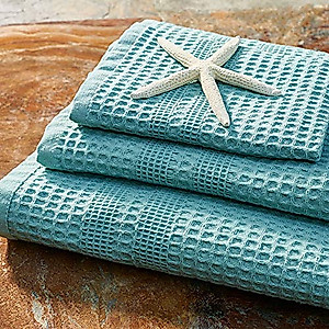 GILDEN TREE Waffle Towel Quick Dry Thin Exfoliating, 4 Pack Washcloths for Face Body, Classic Style (Seafoam)