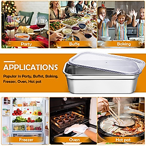 Suttmin 8 Pcs Stainless Steel Food Storage Containers with Lids 1/3 Size Hotel Pans Chicken Food Grade Pans Metal Meal Food Containers for Restaurant Stackable Kitchen Freezer Buffet(4 Inch Deep)