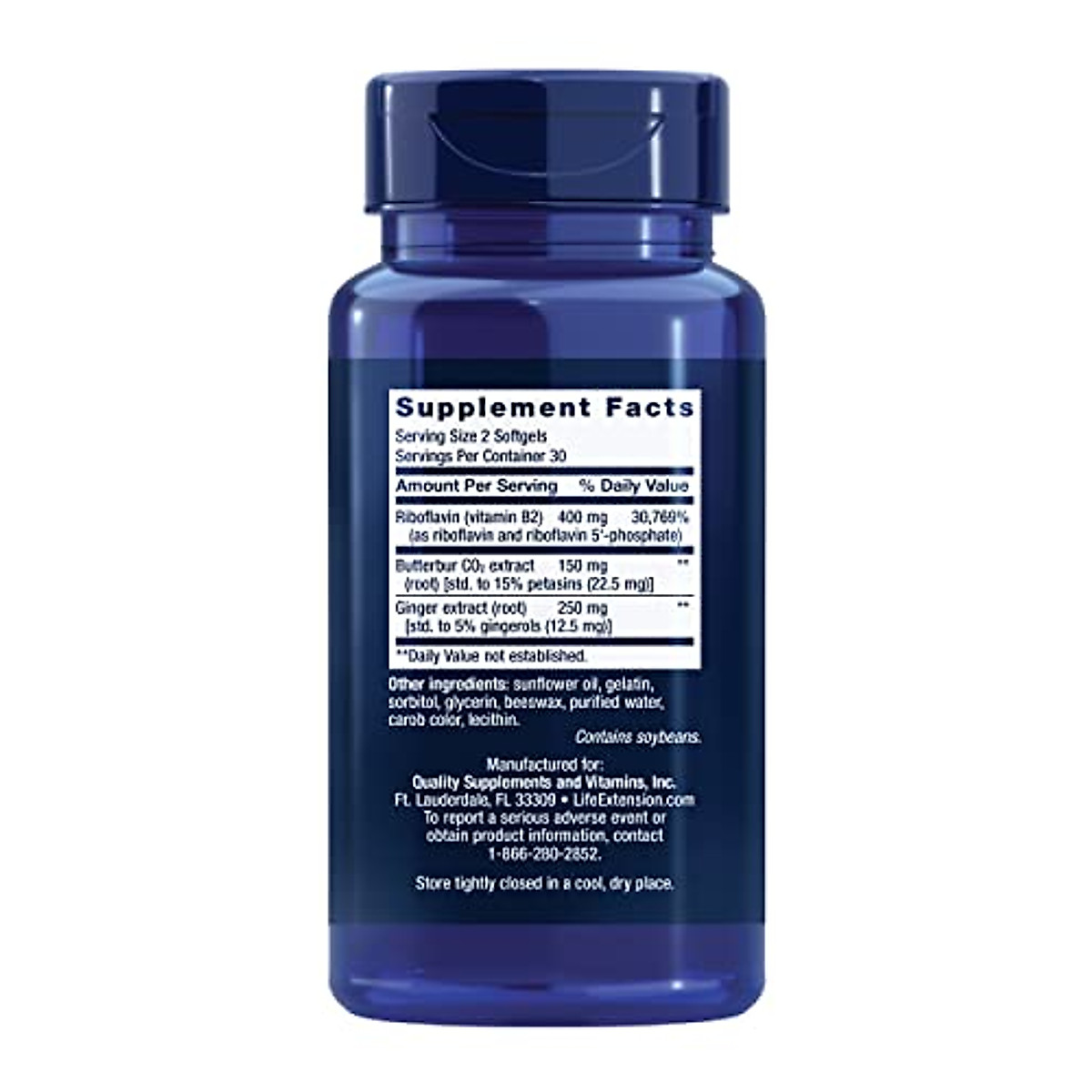 Life Extension Migra-Eeze - Butterbur Root Extract with Vitamin B2 (Riboflavin) & Ginger Supplement - Formula to Ease Head Discomfort - Gluten-Free — 60 Softgels