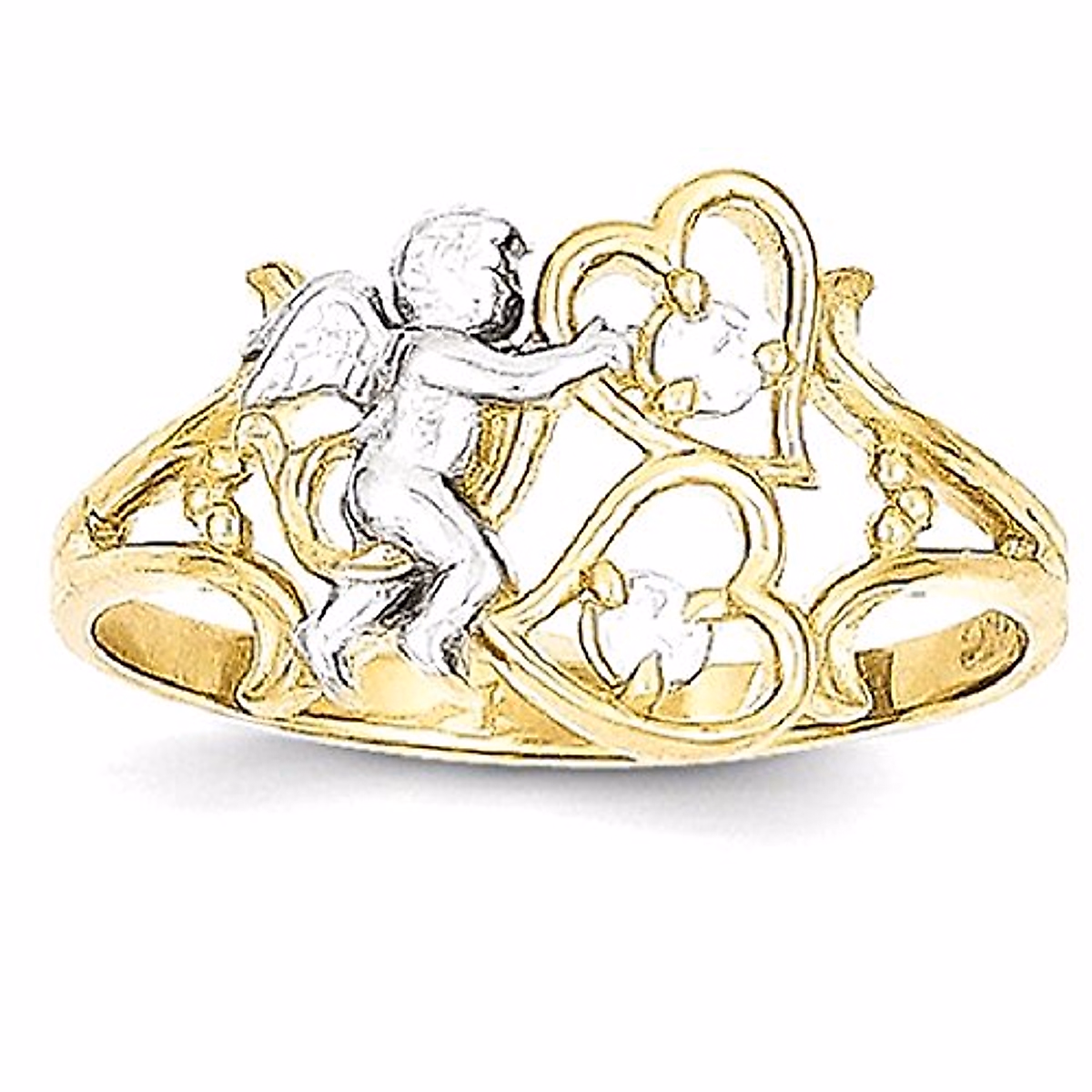 IceCarats 10K Yellow Gold Cubic Zirconia CZ Guardian Angel Heart Love Ring Size 6