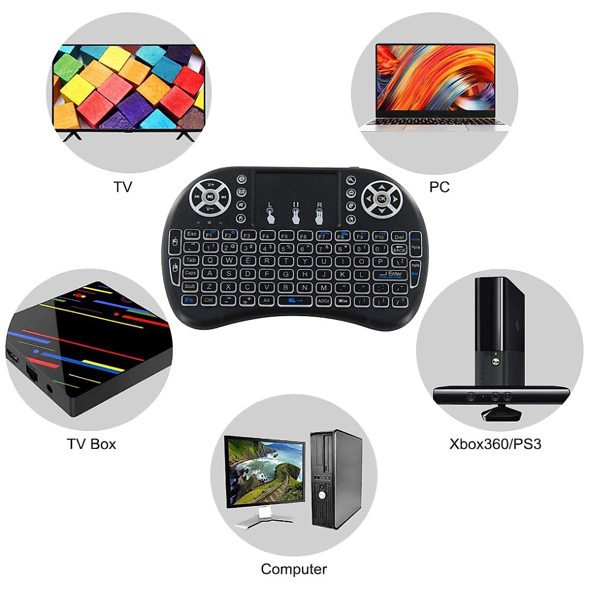 3 Pack Wireless Mini Keyboard and touchpad Mouse 2.4GHz Backlit Universal Remote Controller for Gaming Rechargeable Li-ion Battery for Google Android TV Xbox, PS3, PC, Windows Roku iptv Gaming