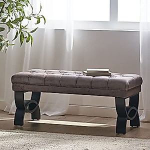Christopher Knight Home Hilton Velvet Ottoman, Dark Grey