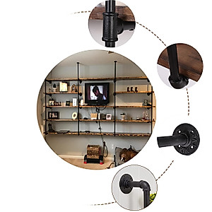 Industrial Wall Mount Iron Pipe Shelf, 5 Shelves Shelving Bracket Black Vintage Retro Ceiling Hung shelf DIY Open Bookshelf Storage for offcie Room Kitchen (2PcsX5Tier,68" Tall,10"deep,Hardware Only)