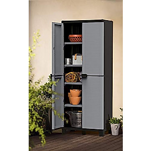 Keter Space Winner Resin Garage Storage Cabinet with Doors and Shelves - Perfect for Garage and Basement Organization