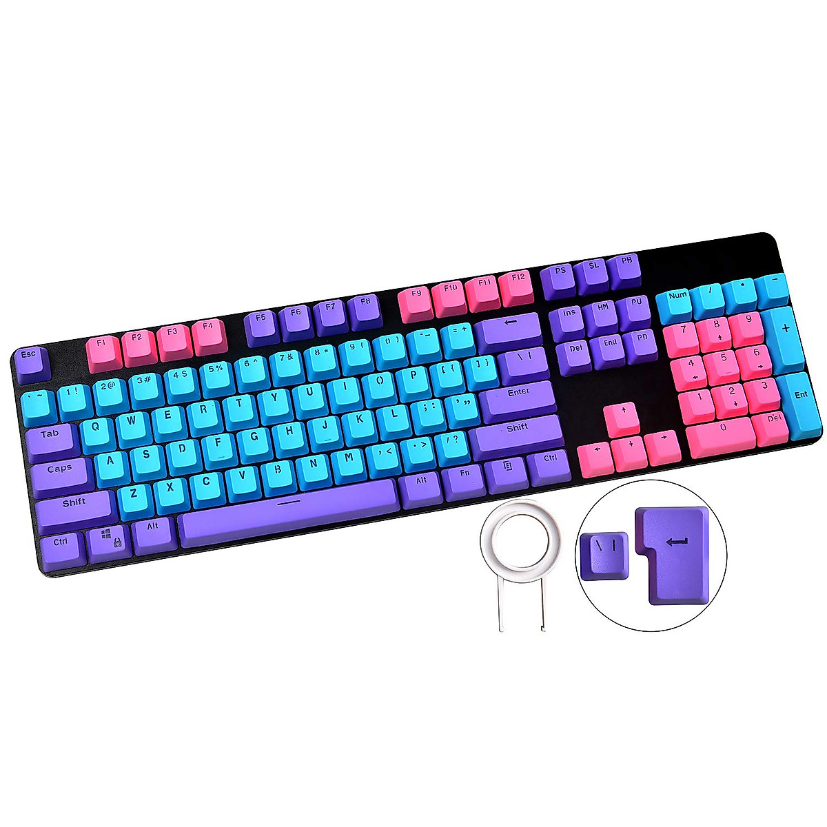 Bossi 104 Keycaps Set | Backlit Keycaps for Cherry MX Gaming Keyboard with Key Puller（Purple + Blue + Pink）(Keycap Only, Keyboard NOT Included)
