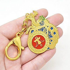 FengShui 100 Blessings Energetic Deer Wealth Amulet Keychain W4950