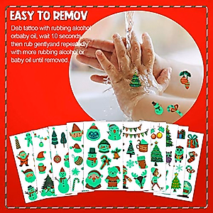 Christmas Temporary Tattoo Stickers, Luminous Xmas Tattoo Decal for Kids, Glow in the Dark Waterproof Fake Tattoos for Gift (10 Sheets)