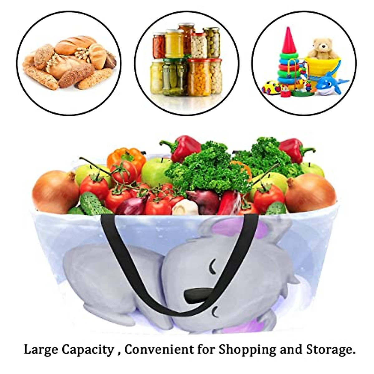 Reusable Shopping Basket Koala Portable Folding Picnic Grocery Bags Laundry Basket Shopping Tote Bag
