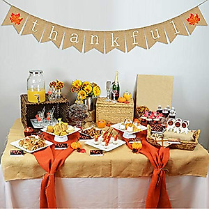 Partyprops Thankful Burlap Banner | Thankful Burlap Wall Banner| Thanksgiving Banner | Rustic Thanksgiving Decoration | Fall Banner| Thanksgiving Decor