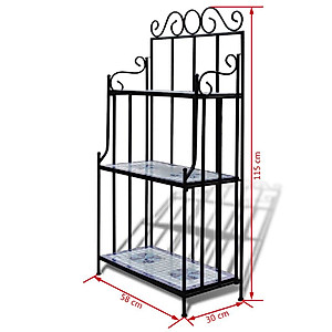 xiannv Plant Stand Display Blue White Mosaic Table, Patio Table Decor, Mosaic Table Outdoor, Mosaic Plant Stand Pattern