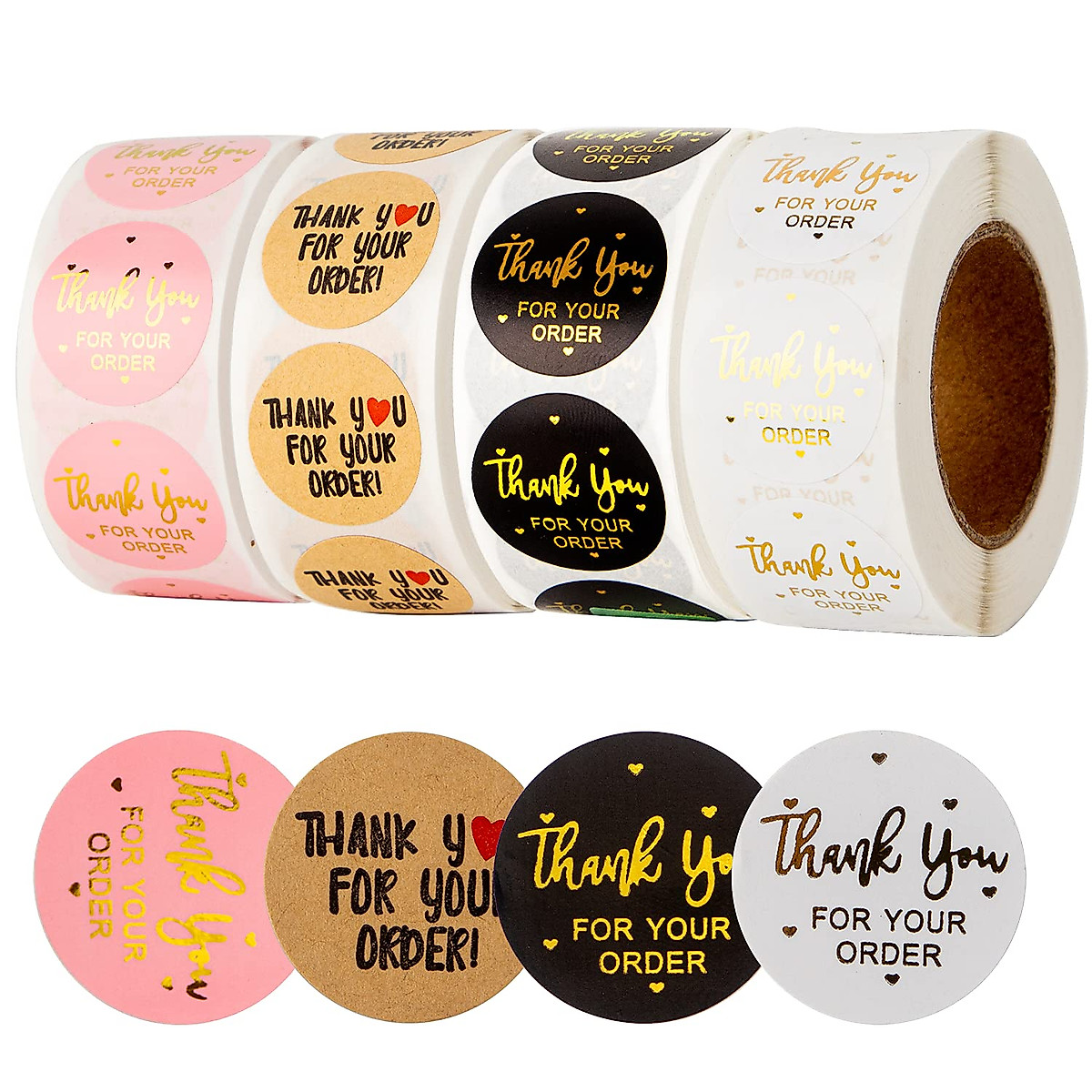 2000Pcs 1 inch Thank You Stickers, Thank You for Your Order Adhesive Sticker Labels for Envelopes Packaging (4 Rolls, Each roll 500Pcs)