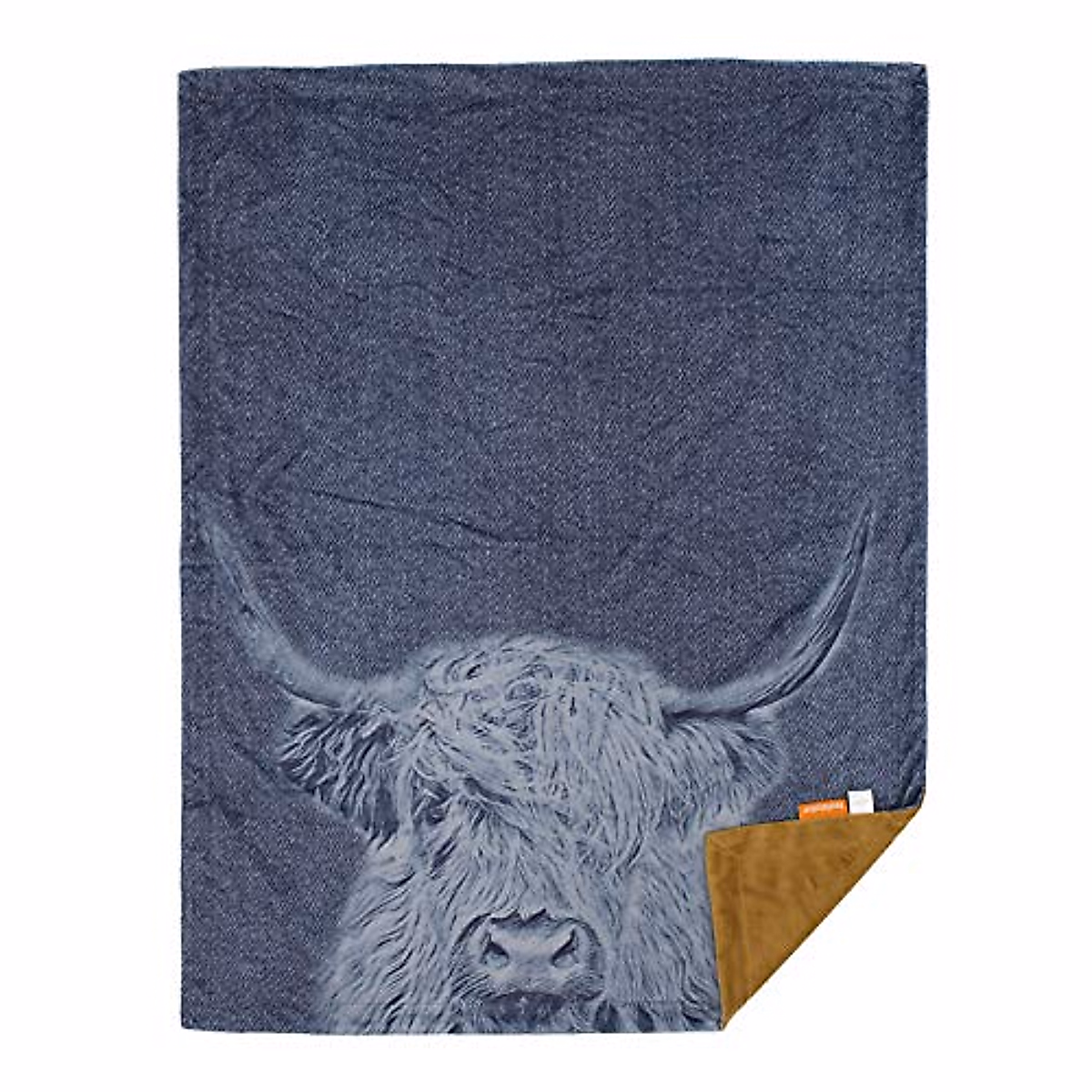 Dear Baby Gear Farm Deluxe Baby Blanket - Reversible Minky, Milestone & Newborn Gifts for Girls and Boys - Highland Cow on Denim Printed Baby Blanket & Khaki Minky Smooth Fabric, 40 x 30 Inches