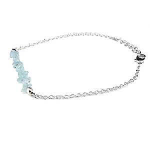 Gempires Natural Aquamarine Chips Bar Bracelet, March Birthstone, Energy Healing Crystals, Gift for Her, Gemstone Jewelry 8 inch (Aquamarine)