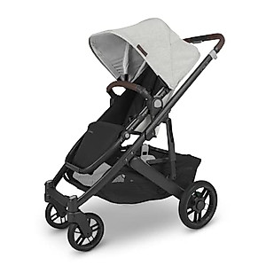 Cruz V2 Stroller -Anthony (White & Grey Chenille/Carbon/Chestnut Leather) + Bassinet - Anthony (White & Grey Chenille/Carbon)