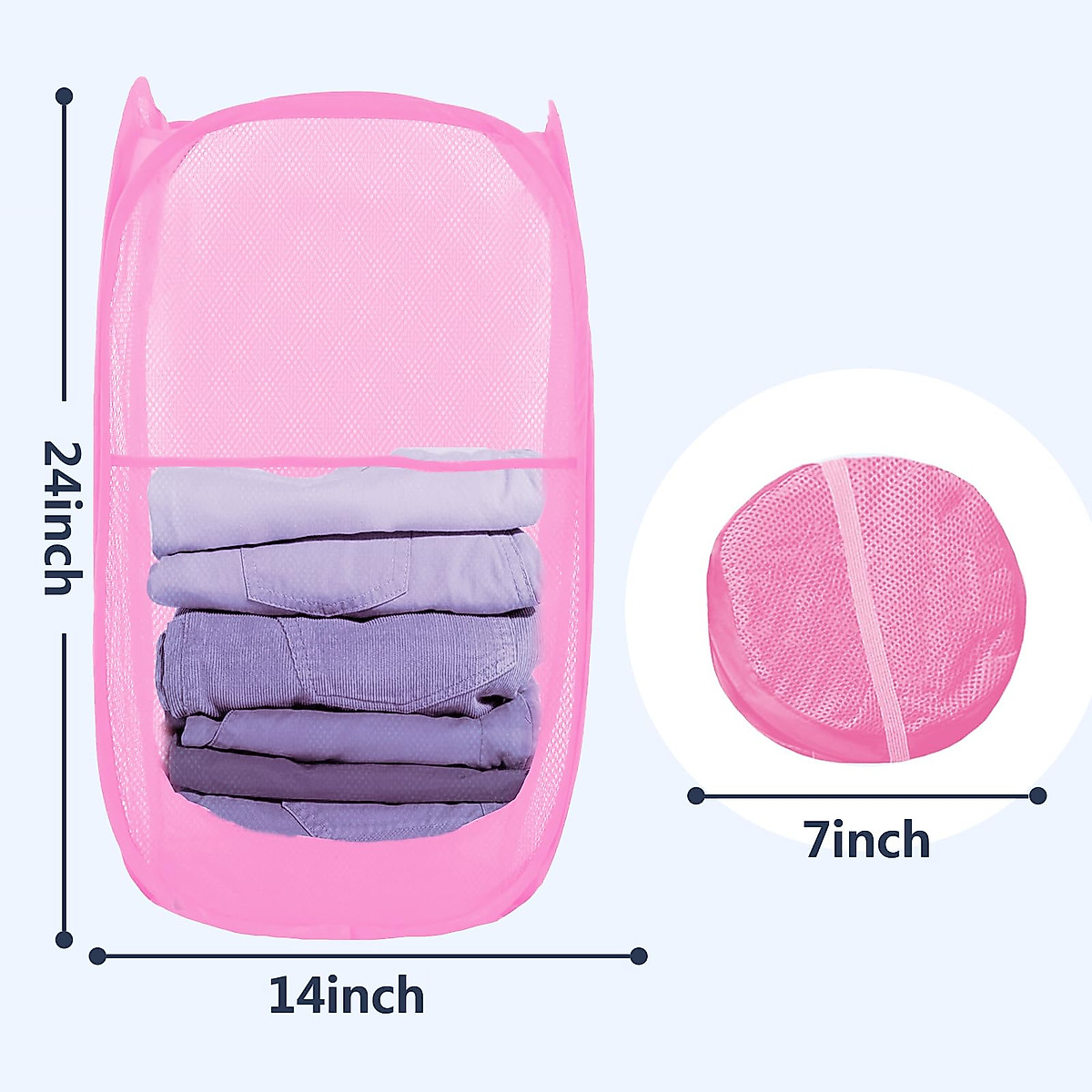 LXLOVESM Pop Up Hamper, Mesh Popup Laundry Hamper, Clothes Basket, Collapsible Hamper for Laundry, Foldable Hamper for Travel and Storage (Pink)