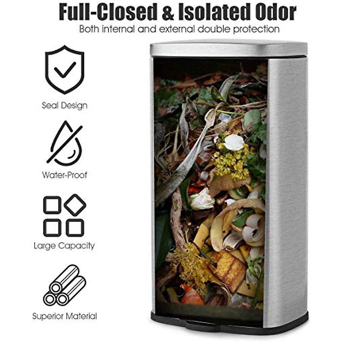 Casart Stainless Steel Trash Can with a Handle, Step Waste Bin with Inner Buckets and Hinged Lids, Perfect for Home and Office, 13.2 Gallon