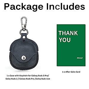 Miimall Leather Case Compatible for Samsung Galaxy Buds 2 Pro/Galaxy Buds Pro/Galaxy Buds 2 / Galaxy Buds Live, Full Protective Bumper with Keychain for Galaxy Buds 2 Pro(Blue)