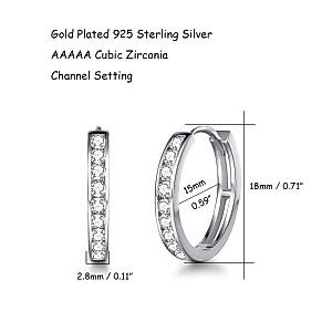 Carleen Created Diamond Hoop Earrings 925 Sterling Silver Channel Setting Round White Cubic Zirconia Huggie Birthday Gifts for Women Diameter 18mm / 0.71"