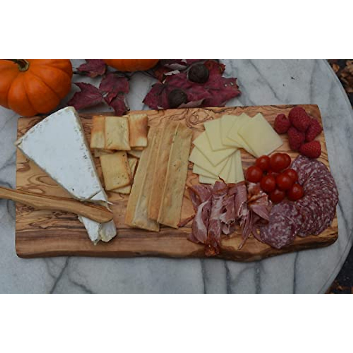 THE LIVE EDGE - Olive Wood Long Charcuterie Board | Rustic Large Wooden Cutting Board for Kitchen | Cheese and Bread Cutting Wood Board | Handmade Cutting Board for Meat | 16"L x 6.75"W x 0.75"Th