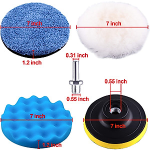 SIQUK 17 Pieces 7 Inch Buffing Pads Foam Polishing Pad Wax Buffer Polish Pads Bonnets Car Polishing Buffing Pad Buffer Attachment for Drill