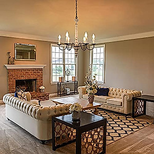 LALUZ French Country Chandelier Farmhouse Handmade Wood 6 Lights for Dining, Bedroom, Living Room, Distressed