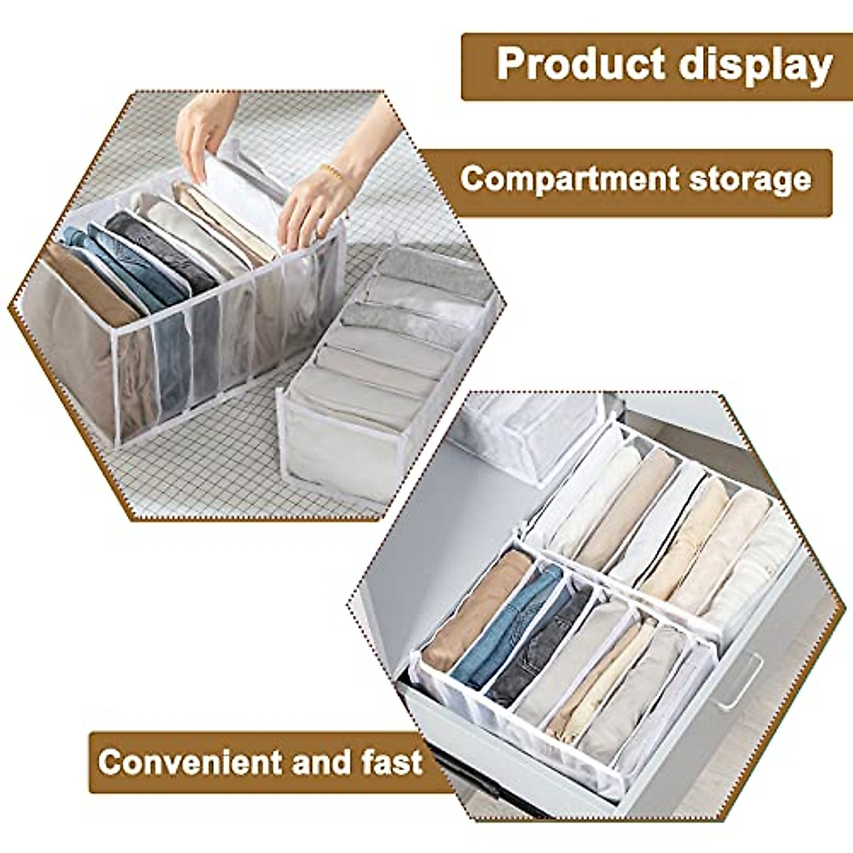 JinGoldBell Wardrobe Clothes Organizer 5pcs Foldable Closet Portable Storage Baskets Visible Grid Storage Box Washable Storage Containers Clothing Storage Bins for Bedroom (1 Set of Mix, White)