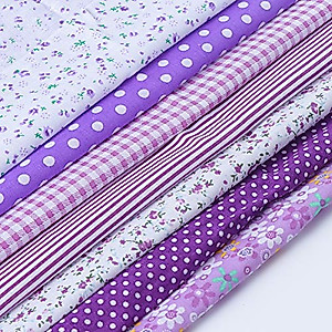 BESPORTBLE 7 Sheets Craft Felt Fabric Sheets Flower Printed Cotton Fabric Squares Quilting Fabric Floral Patchwork Squares for DIY Sewing Craft Farmhouse Decoration 50cm Purple