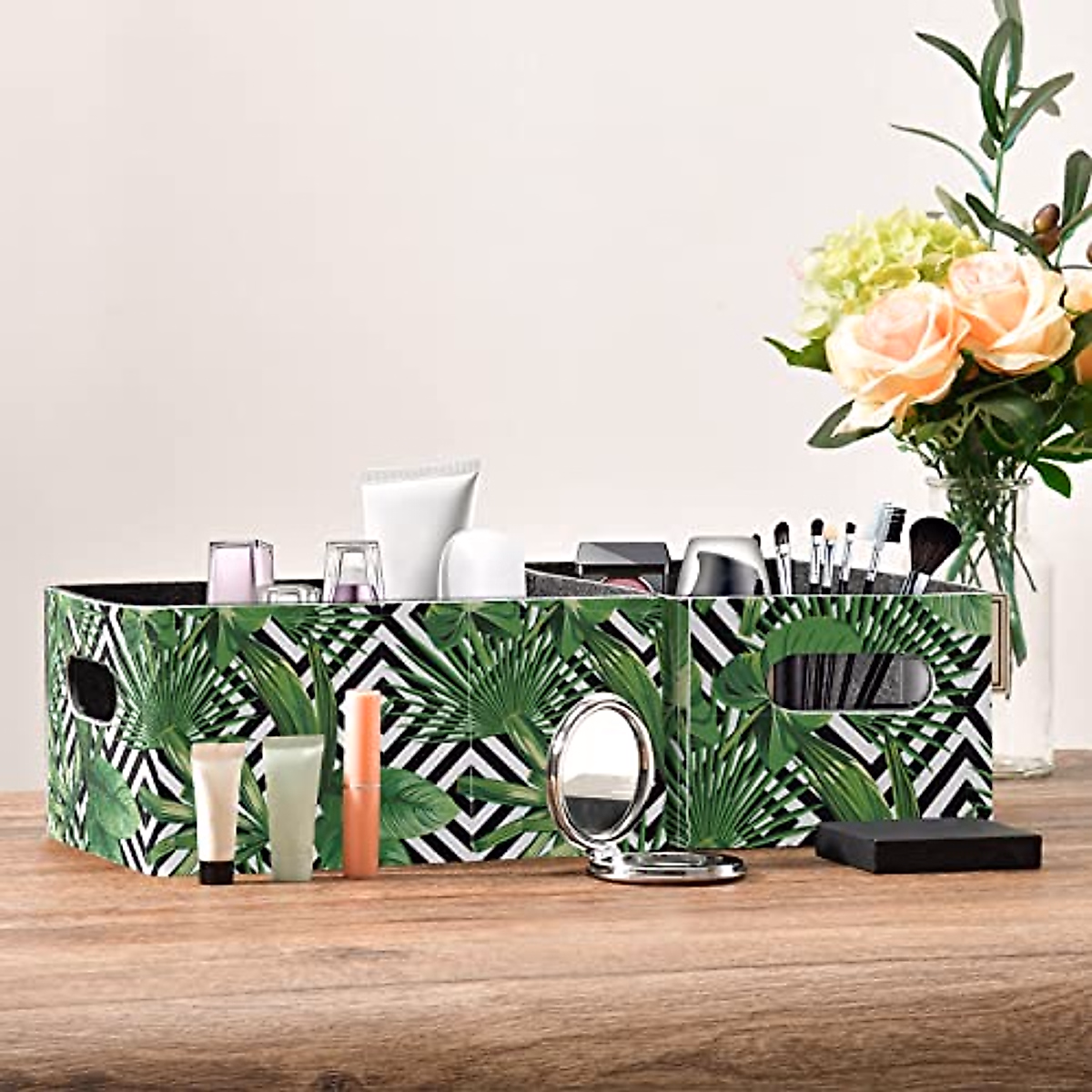 Exotic Jungle Palm Leaves Storage Basket Felt Storage Bin Collapsible Storage Box Shelves Cloth Baskets Organizer for Kids Bedroom Magazine