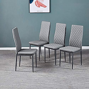 Tansole Dining Chair Set PU Leather Living Room Chair Modern Kitchen Armless Side Chair with Metal Legs for Restaurant Small Household (Grey, Set of 4)
