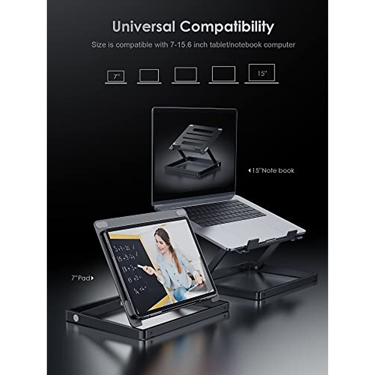 SEMIR Portable Laptop Stand, Ergonomic Notebook Stand, Adjustable Holder Riser, Aluminum Alloy Foldable Desk Stand, Compatible with MacBook , Dell , HP and More 10-15.6 "Laptops and Tablets (Black)