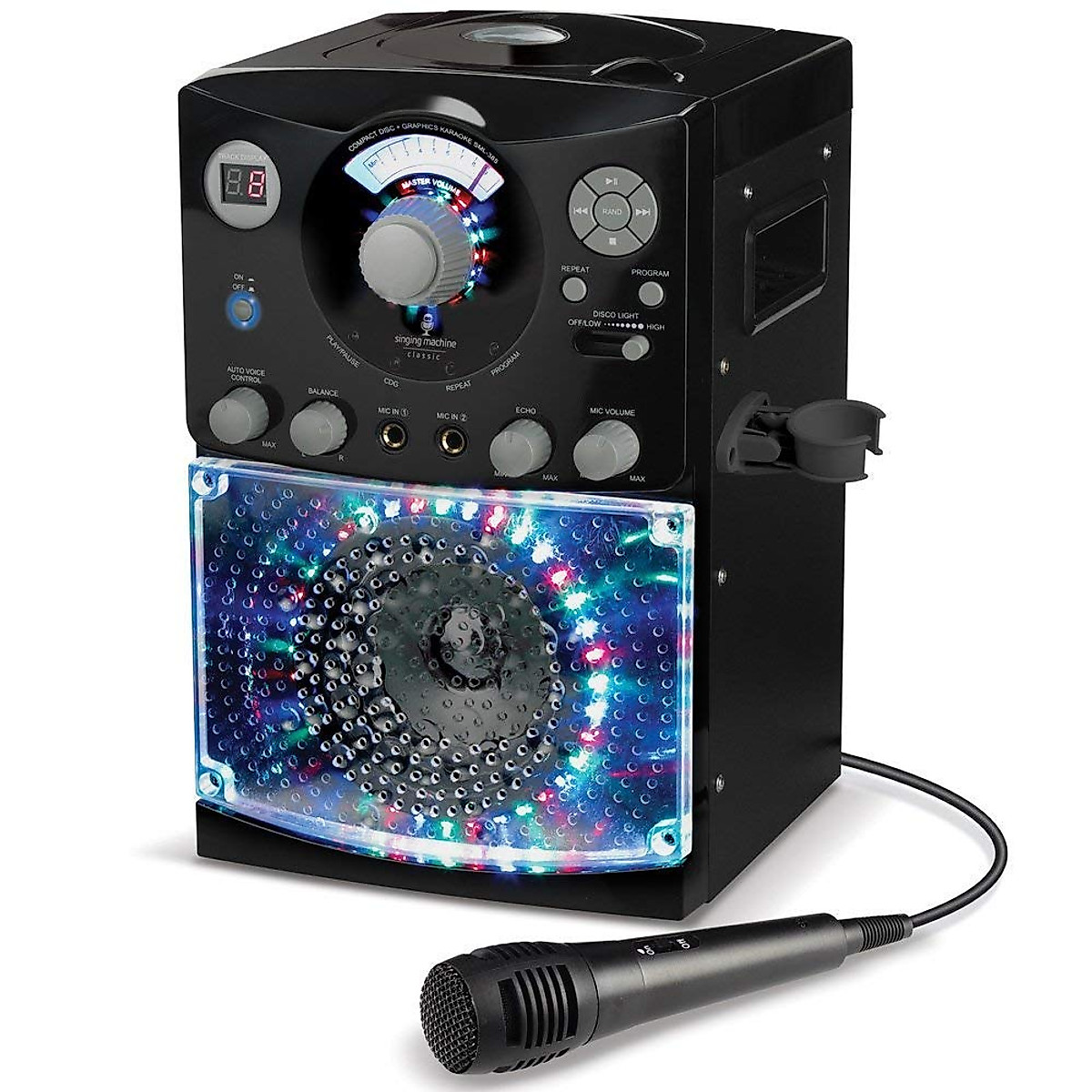 Singing Machine SML385BTBK Karaoke System with LED Disco Lights, CD+G, and Microphone, Black