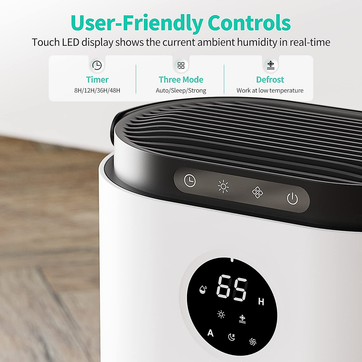 Dehumidifiers, 78oz Dehumidifiers for Home Bedroom 500 sq.ft with Humidity Control Auto Defrost & Timer, Auto-off Small Dehumidifier for Basement with 3 Modes LED Display & 7-color Lights for Closets Bathroom RV