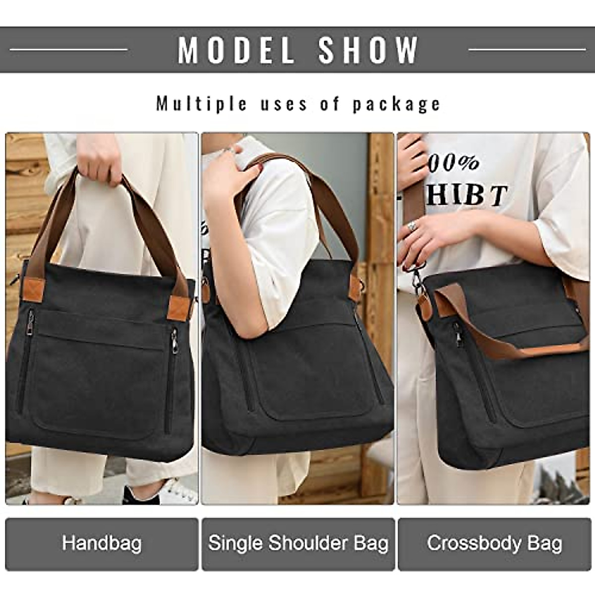 SUKUTU Ladies Canvas Tote Handbags Multiple Pockets Casual Top Handle Satchel Daily Purse