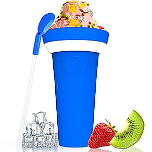 LATIBELL Slushie Maker Cup - Slushie Cup maker Squeeze Cool Stuff Double Layer Silicone Slush Cup 16.9 Ounce Summer Cooling Cup with Straw and Spoon Blue