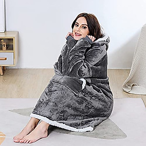Wearable Blanket Oversized Sweatshirt for Women and Men, Super Soft Warm and Sweatshirt with Hood Pocket and Sleeves Plush Hoodie Blanket, One Size Fits All (Gray)