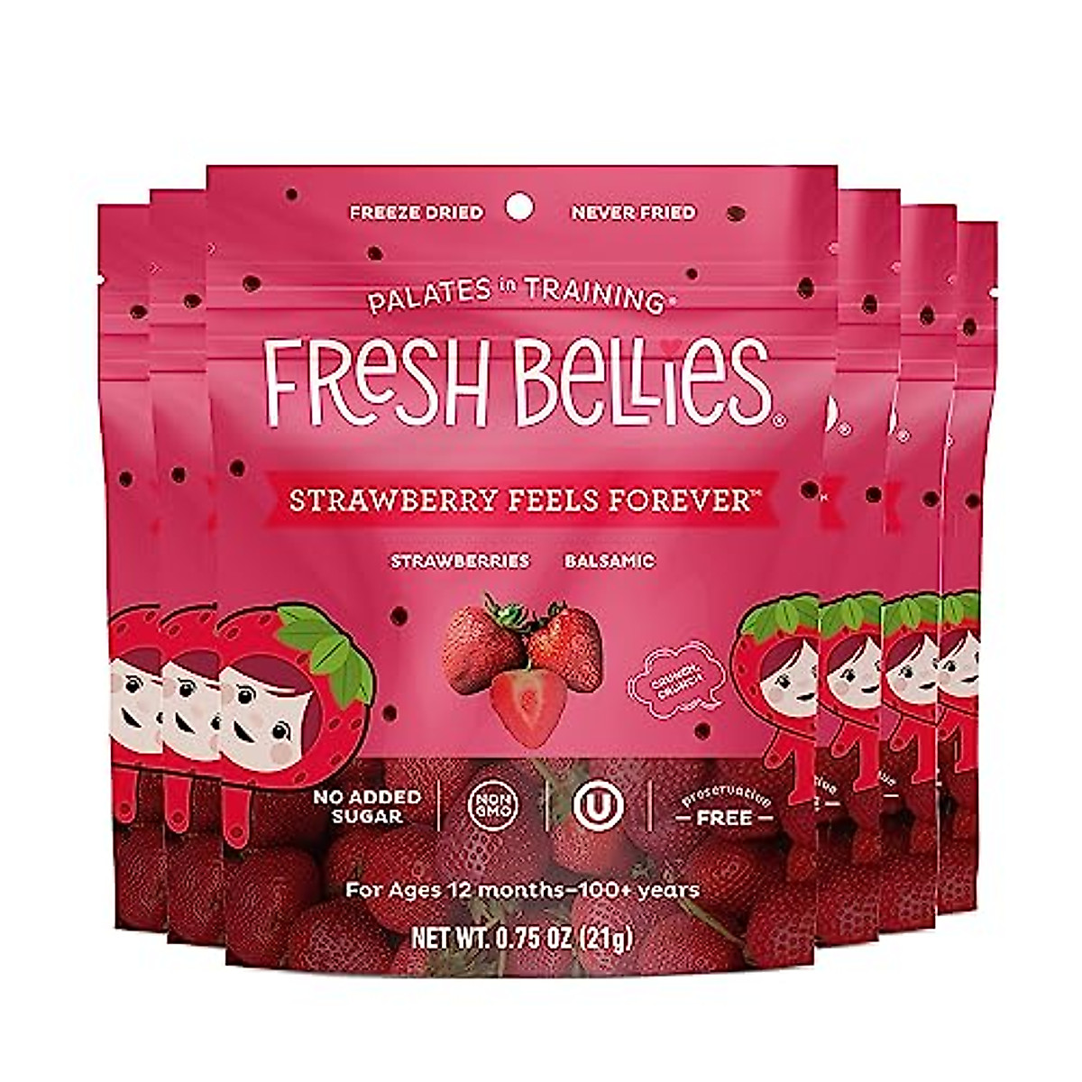 Fresh Bellies Strawberry Feels Forever| Strawberry Freeze Dried Healthy Snack for Kids| Gluten Free Freeze Dried Fruit Kids Snack with No Preservatives & No Added Sugar| Age 12+ Months| 6-Pack