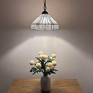 enjoy decor lamps Tiffany Pendant Lighting White Hexagon Stained Glass Hanging Lamp LED Bulb Included for Dining Room Island Kitchen Living Room 12”W*12”D*60”H