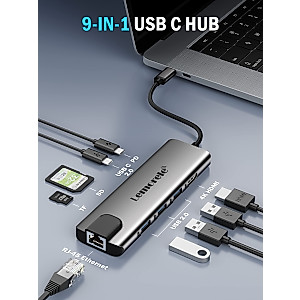 Lemorele USB C Hub Multiport Adapter 9 in 1 w/Gigabit Ethernet, 100W PD, HDMI 4K, 3 USB 2.0, 5Gbps USB C Data Port, SD/TF Card Reader, Dongle Docking Station for MacBook Lenovo HP Dell Laptops