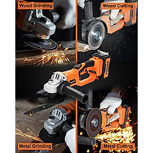 Heywork 21V Cordless Grinder Kit,4" Blade,10000 RPM Brushless Motor Cordless Angle Grinder,4Ah Lithium Ion Battery Grinder & Quick- Charger,2-Position Handle,Cutting and Grinding Wheels