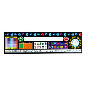 Really Good Stuff 24PK Paw Prints Self-Adhesive Deluxe Plastic Desktop Reference Nameplate with Letters, Numbers, Colors, 2-D and 3-D Shapes, 120 Grid, Left and Right, Base 10 and Time
