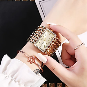 SENRUD Fashion Bracelet Watches for Women Luxury Rectangular Dial Analog Quartz Wrist Watch Gifts for Ladies (Diamond Gold)