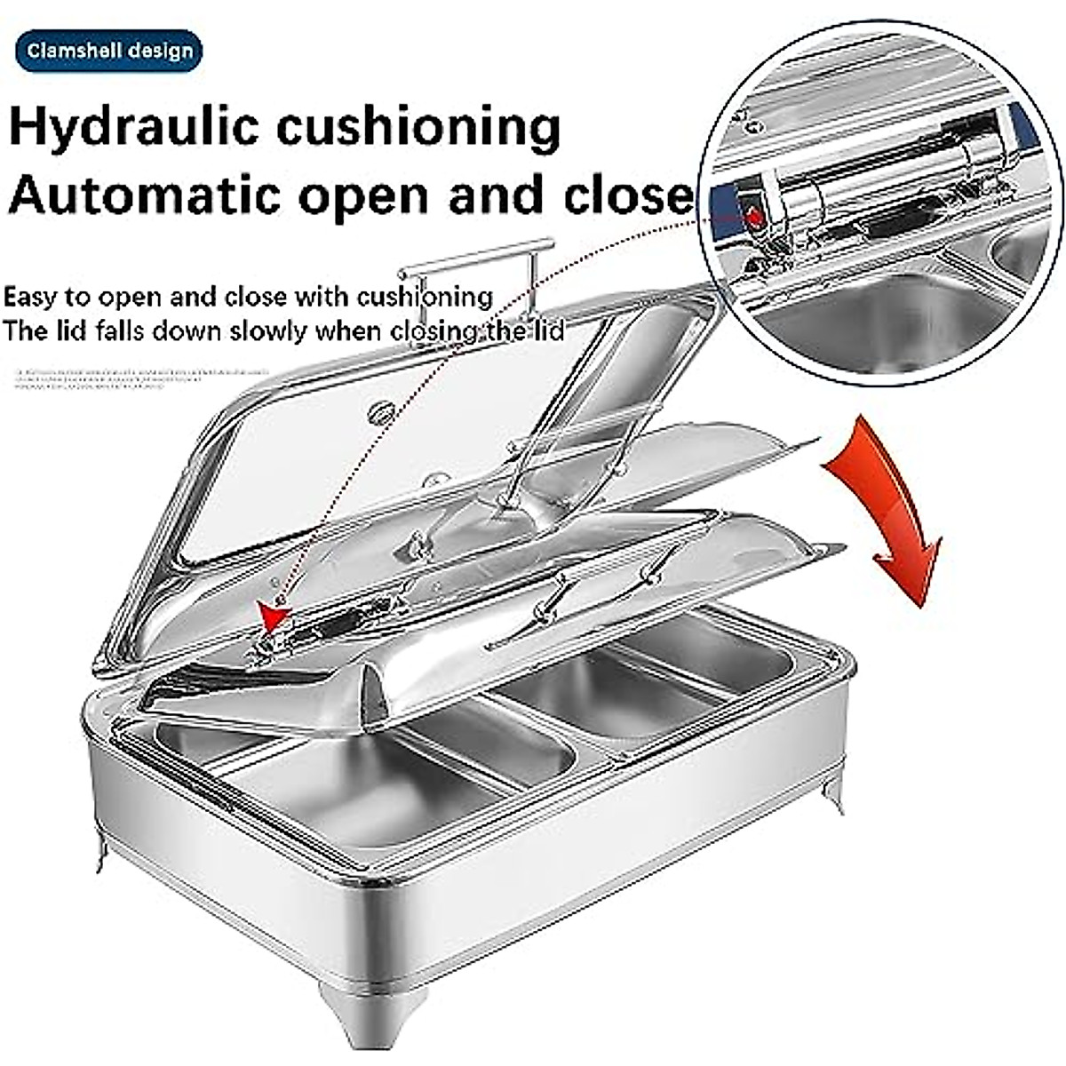 Electric Buffet Server,Food Warmer Tray, Adjustable Temperature, Portable Chafing Dish, Catering Buffet Serving Tray,Stainless Steel Material, 1 Slot, 2 Slots,Optional doublegrid Square6L