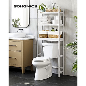 SONGMICS Over The Toilet Storage, 3-Tier Bamboo Over Toilet Bathroom Organizer with Adjustable Shelf, Fit Most Toilets, Space-Saving, Easy Assembly, White UBTS01WT
