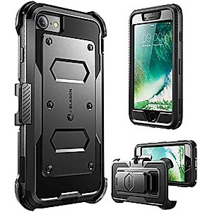 i-Blason Armorbox Case for iPhone SE 2022 (3rd Generation), [Built-in Screen Protector] Full-Body Rugged Holster Case for iPhone SE 2022/ iPhone SE 2020/ iPhone 8/7, Black