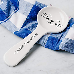 Pavilion Gift Company Cat Licked the Spoon-10 spoon rest, 10", White
