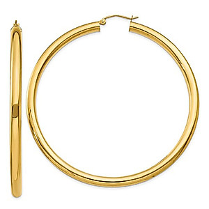 Extra Large 14K Yellow Gold Thick Tube Hoop Earrings w/Click-Down Clasp, 65mm (4mm Tube)