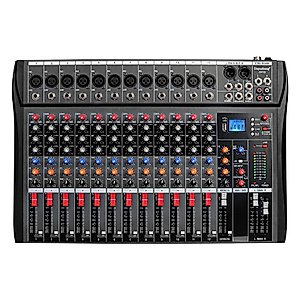 Depensheng DX12 DJ Sound Controller Interface w/USB Drive for Computer Recording 12-Channel Studio Audio Mixer - XLR Microphone Jack, 48V Power, RCA Input/Output for Professional and Beginners